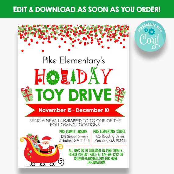 EDITABLE Holiday Toy Drive Flyer Printable Christmas Toy - Etsy