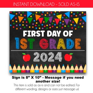 First Day of First Grade 2024 Sign Printable Chalkboard Back to School ...