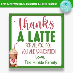 EDITABLE Thanks a Latte for All You Do Square Gift Tags | Coffee Gift ...