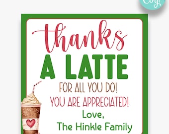 PRINTED Thanks a Latte for All You Do Appreciation Gift Tags | Coffee ...