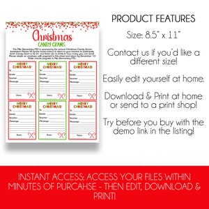 EDITABLE Christmas Candy Gram Flyer | Candy Cane Sale Flyer | School ...