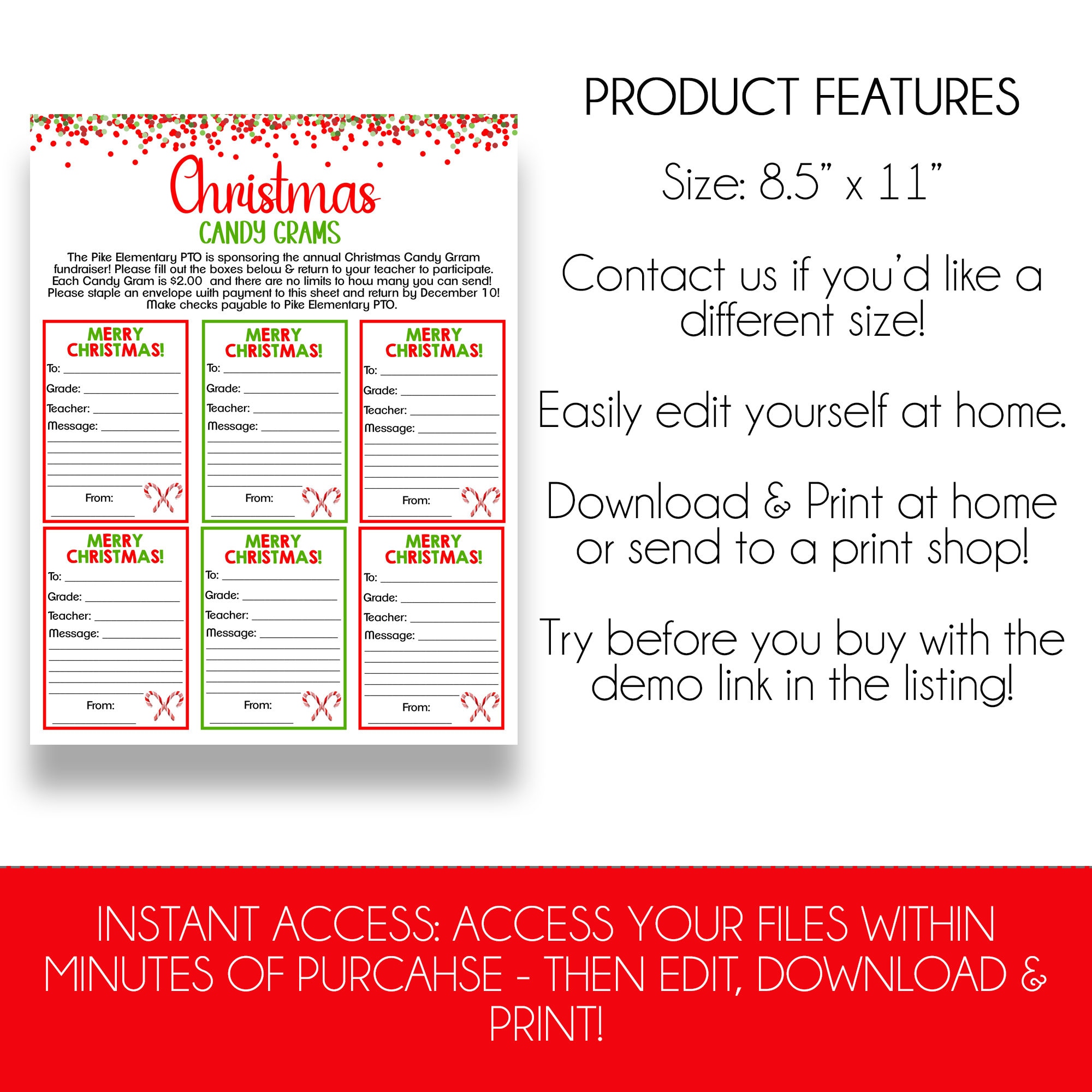 EDITABLE Christmas Candy Gram Flyer Candy Cane Sale Flyer - Etsy
