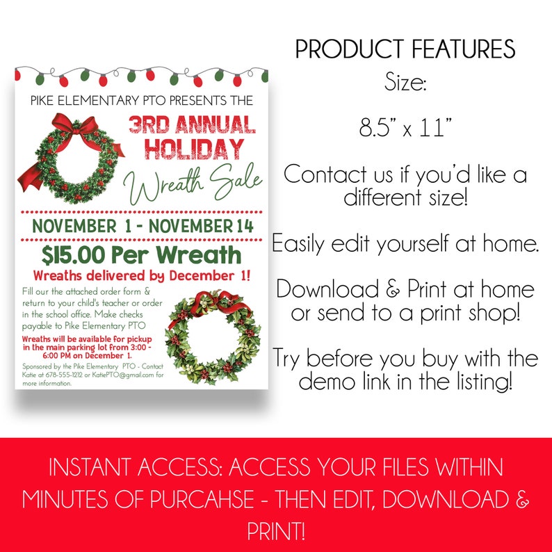 EDITABLE Holiday Wreath Fundraiser Flyer Wreath Sale Flyer - Etsy