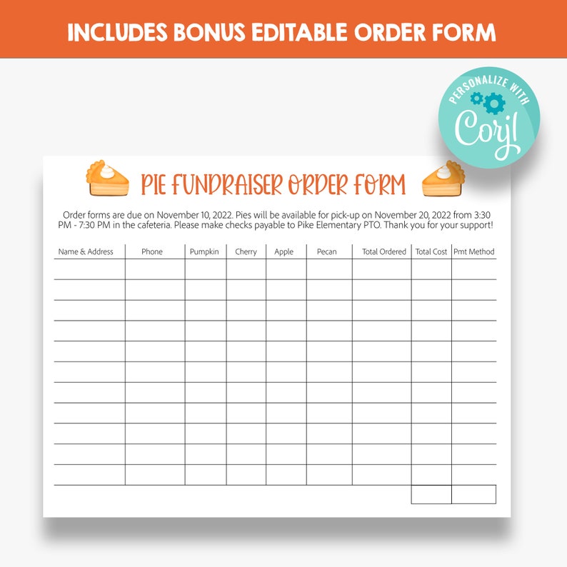 EDITABLE Thanksgiving Pie Fundraiser Flyer | Pie Fundraiser | PTO ...
