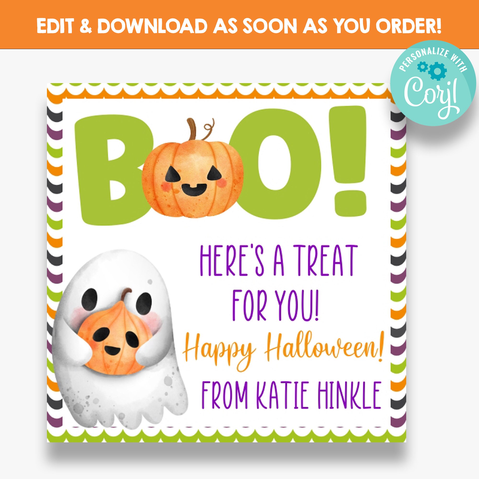 EDITABLE BOO Here's a Treat for You Halloween Treat Tag - Etsy