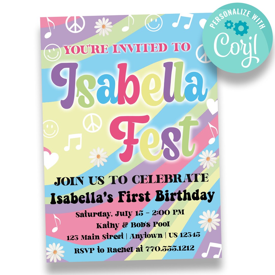 INSTANT DOWNLOAD Editable Groovy Fest Kid's Birthday Party Invitation ...