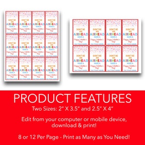 EDITABLE Don't Be an Airhead Valentine's Day Treat Tags | Airhead Candy ...