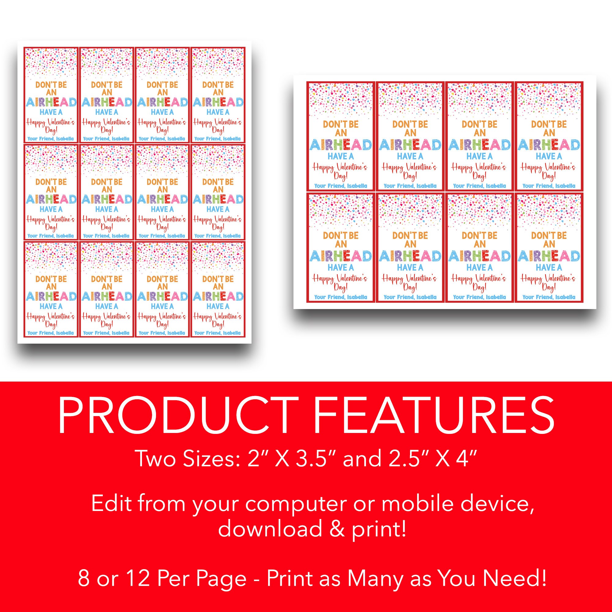 EDITABLE Don't Be an Airhead Valentine's Day Treat Tags | Airhead Candy ...