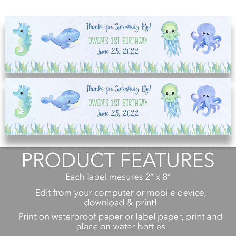 EDITABLE Under the Sea Birthday Water Bottle Labels | Thanks for ...
