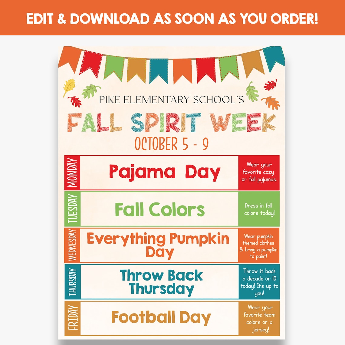 EDITABLE Fall Spirit Week Flyer Printable Fall Spirit Week - Etsy