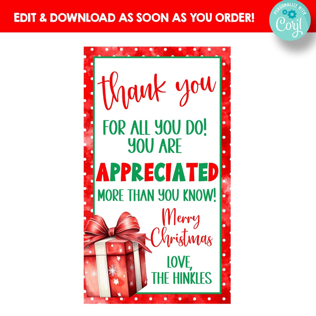 EDITABLE You Are Appreciated More Than You Know Christmas Gift Tags ...