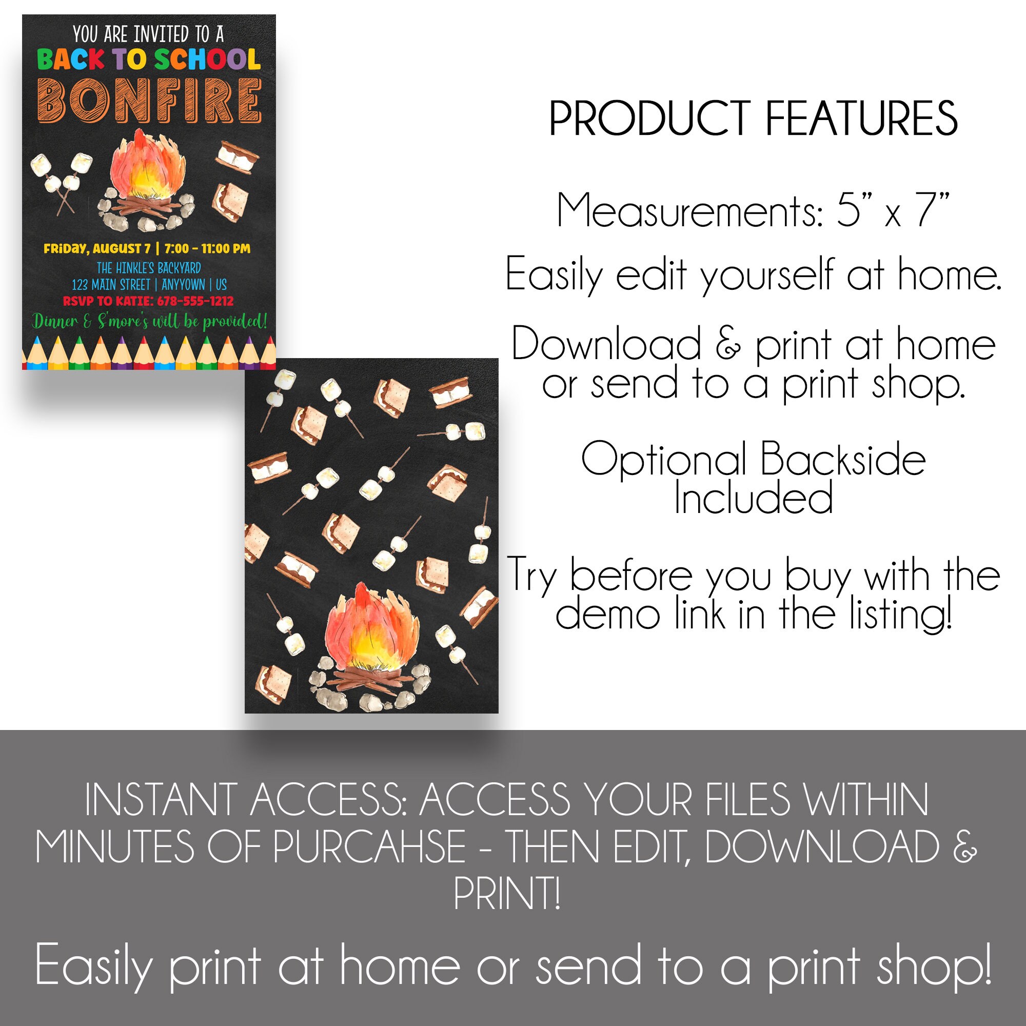 Editable Back to School Bonfire Invitation Printable Back to - Etsy