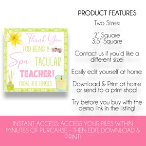 EDITABLE Thank You for Being a Spa-tacular Teacher Gift Tags | Spa ...