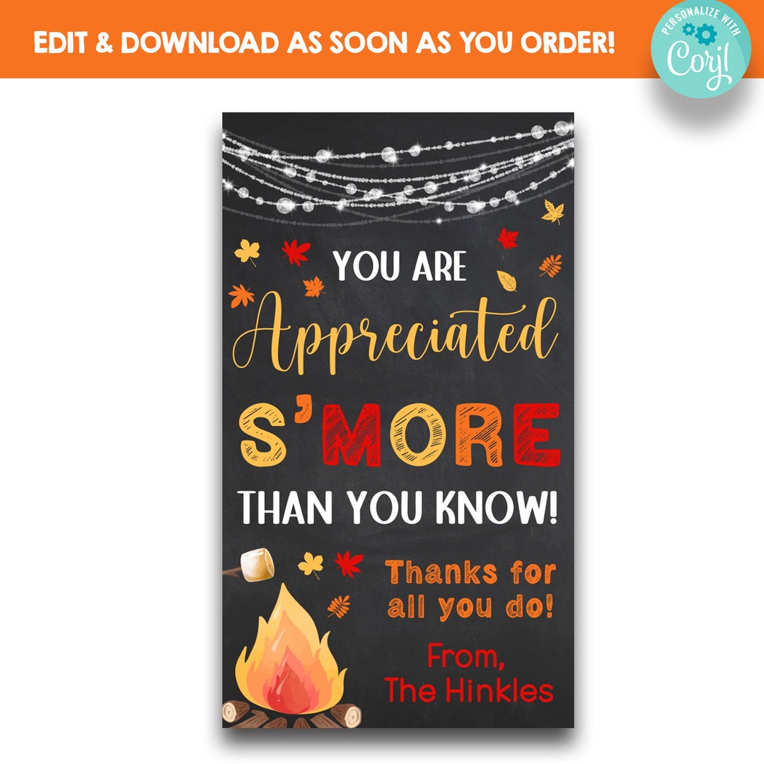 EDITABLE Chalk You Are Appreciated S'more Than You Know Rectangle Gift ...