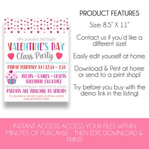 EDITABLE Class Valentine Party Flyer | School Valentine's Day Party ...