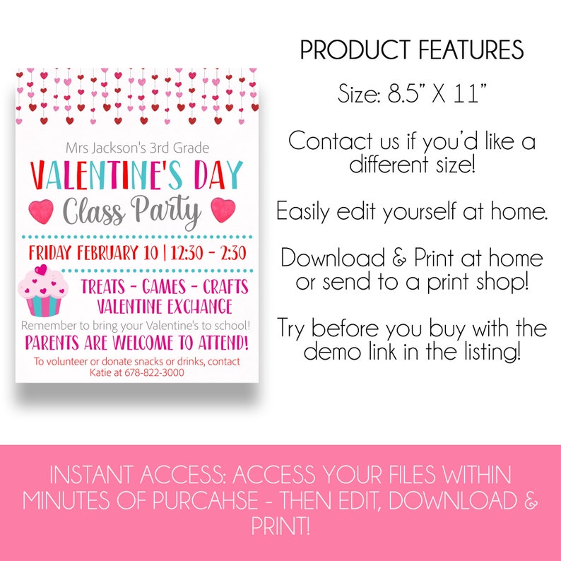 EDITABLE Class Valentine Party Flyer | School Valentine's Day Party ...