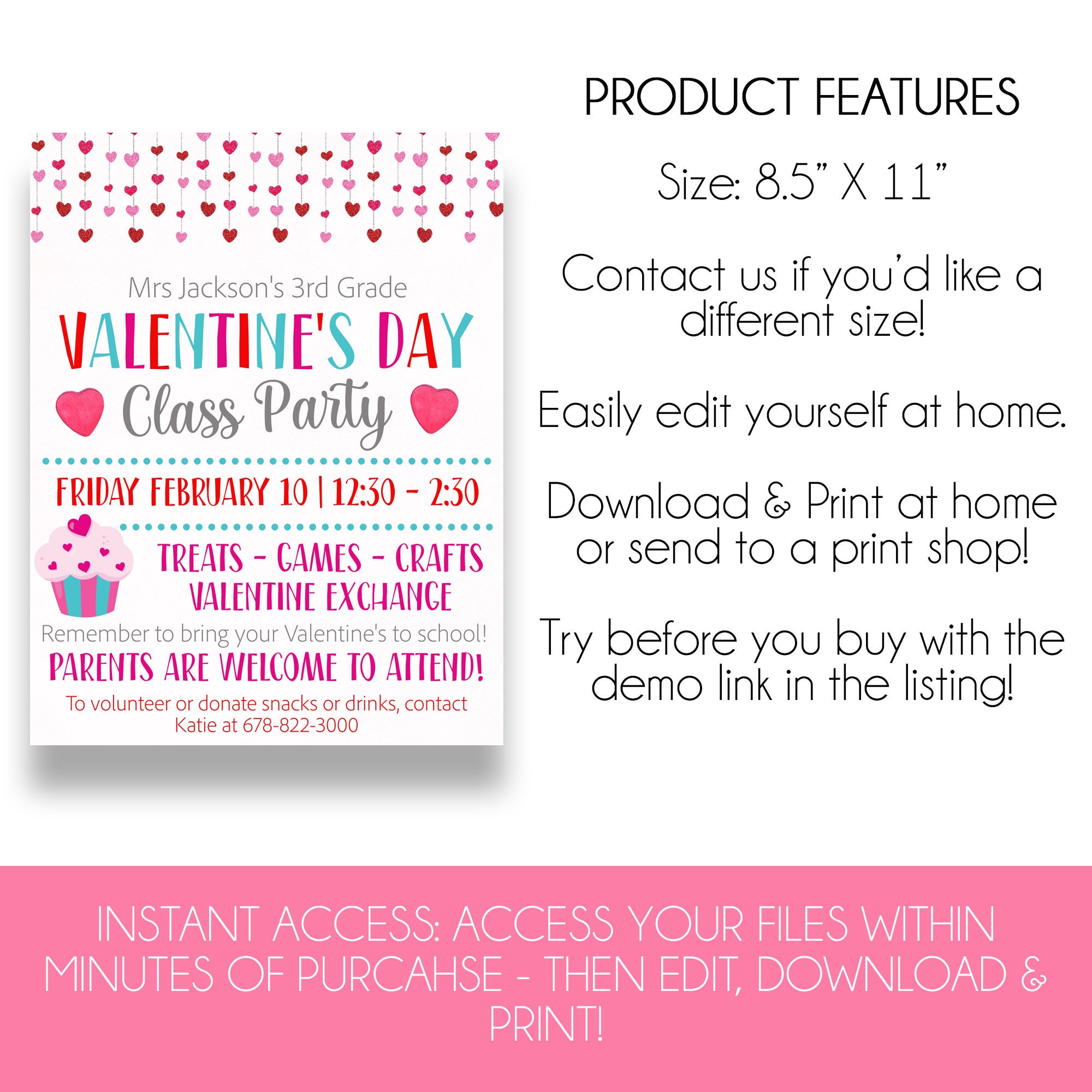 EDITABLE Class Valentine Party Flyer | School Valentine's Day Party ...
