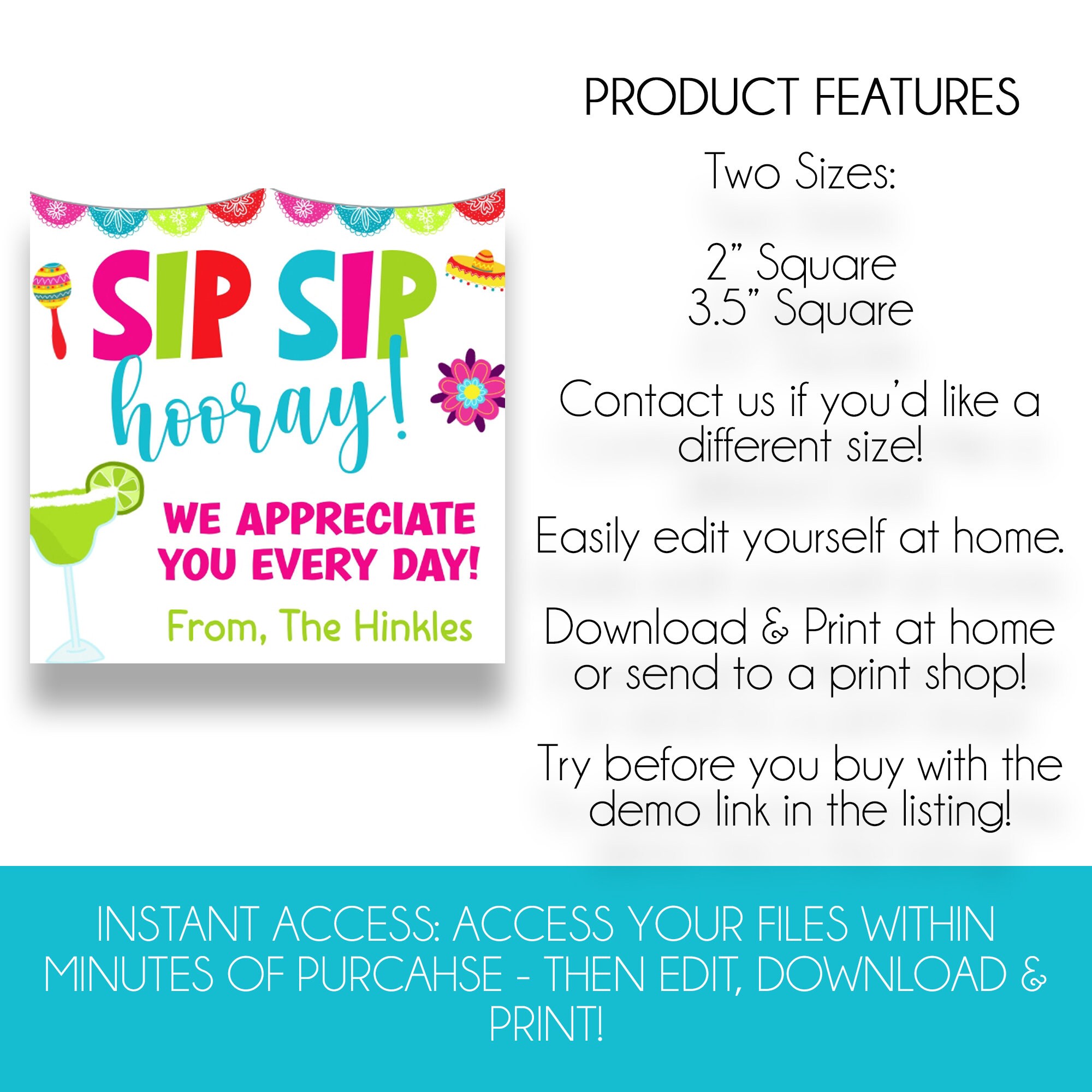 EDITABLE Sip Sip Hooray We Appreciate You Every Day Margarita - Etsy