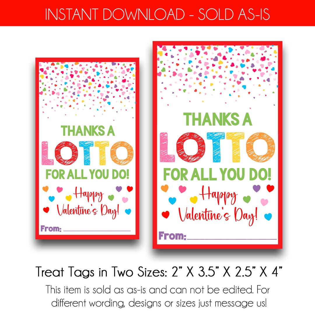 INSTANT DOWNLOAD | Thanks a Lotto Valentine's Day Treat Tags | Lottery ...