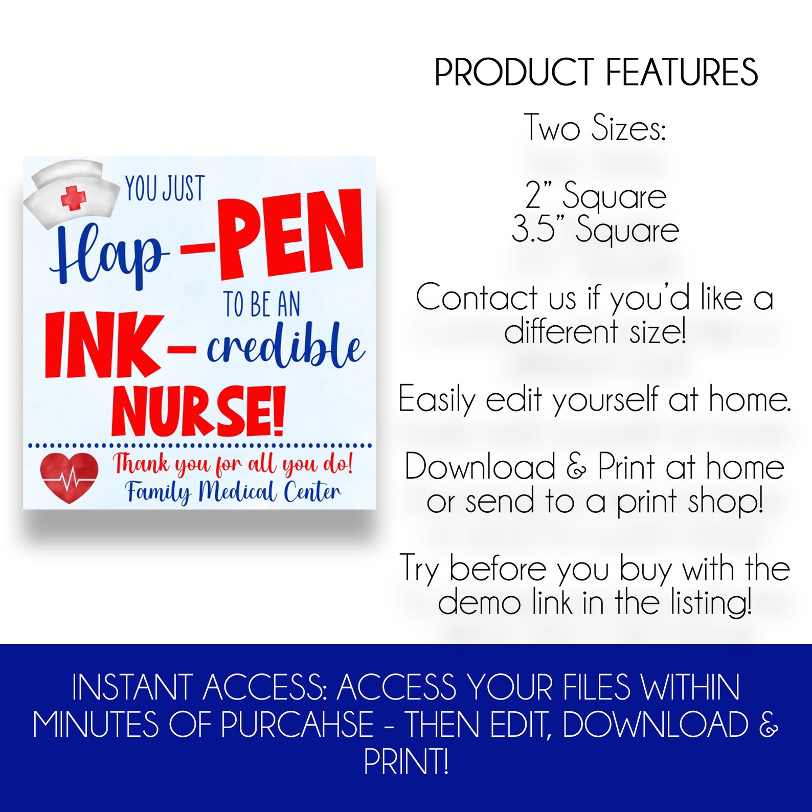 EDITABLE You Hap-pen to Be an Ink-credible Nurse Thank You Tags | Nurse ...