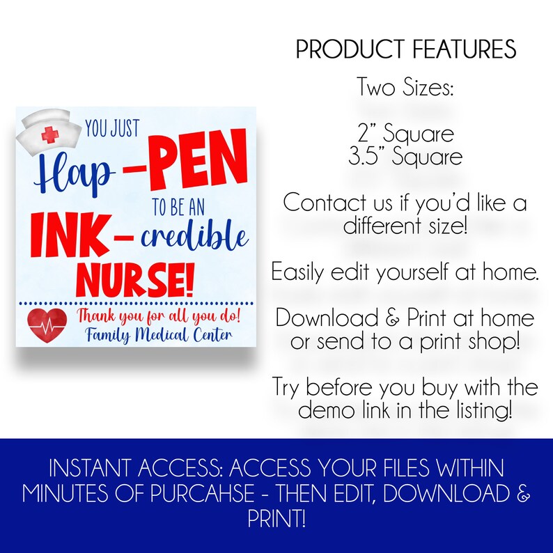 EDITABLE You Hap-pen to Be an Ink-credible Nurse Thank You - Etsy
