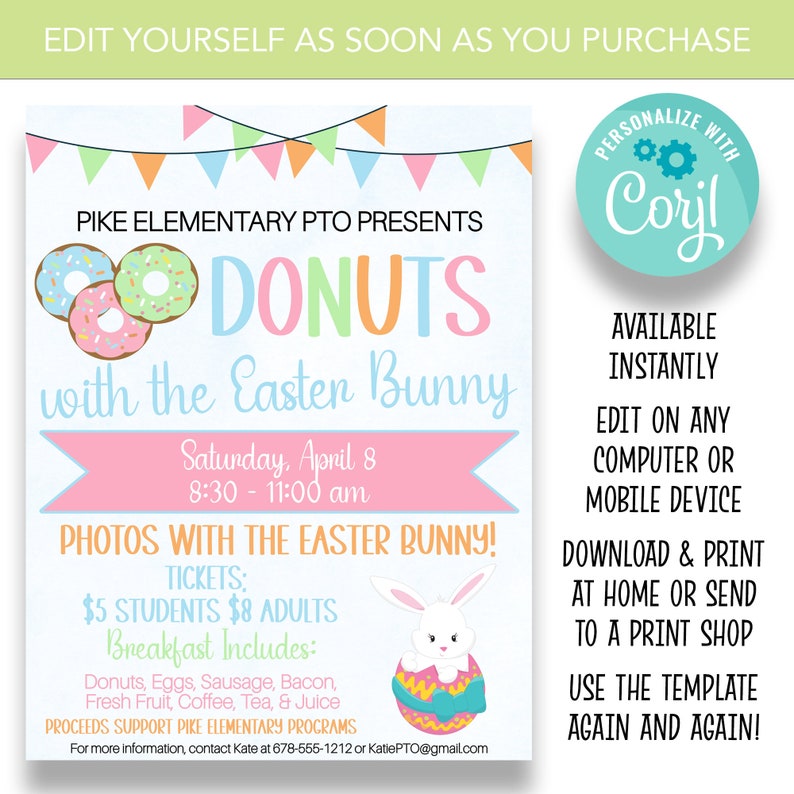 EDITABLE Donuts With the Easter Bunny Flyer | Easter Bunny Flyer With ...