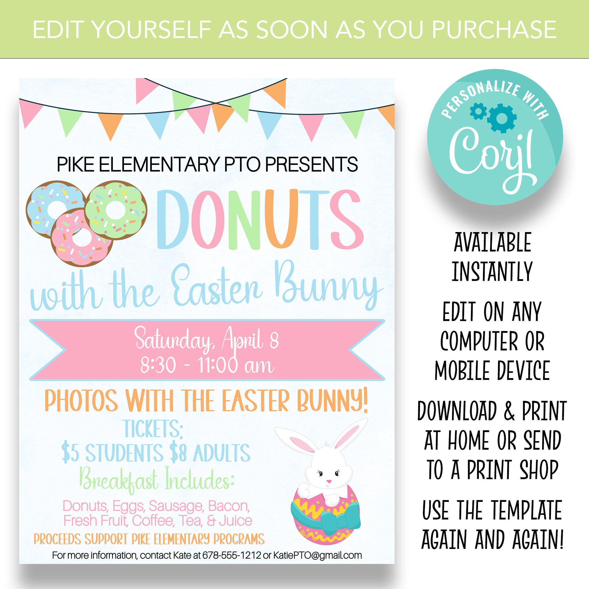 EDITABLE Donuts With the Easter Bunny Flyer | Easter Bunny Flyer With ...