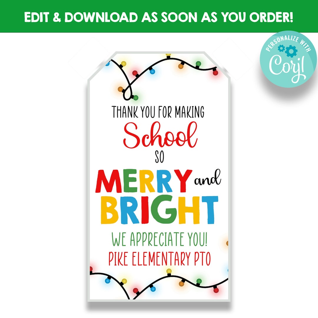 EDITABLE Thanks for Making School so Merry and Bright Christmas Gift ...