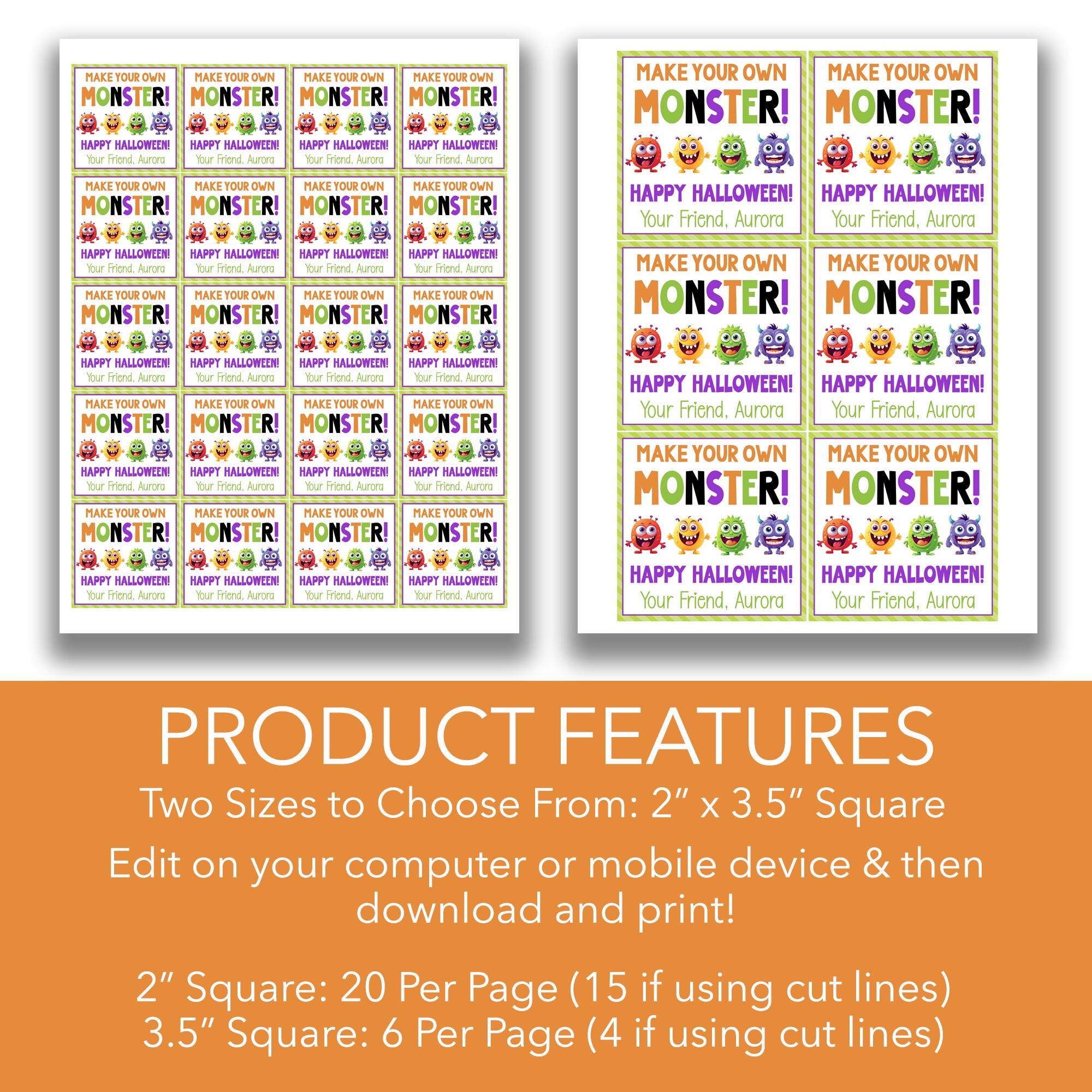 EDITABLE Make Your Own Monster Halloween Treat Bag Tags | Kid's Monster ...