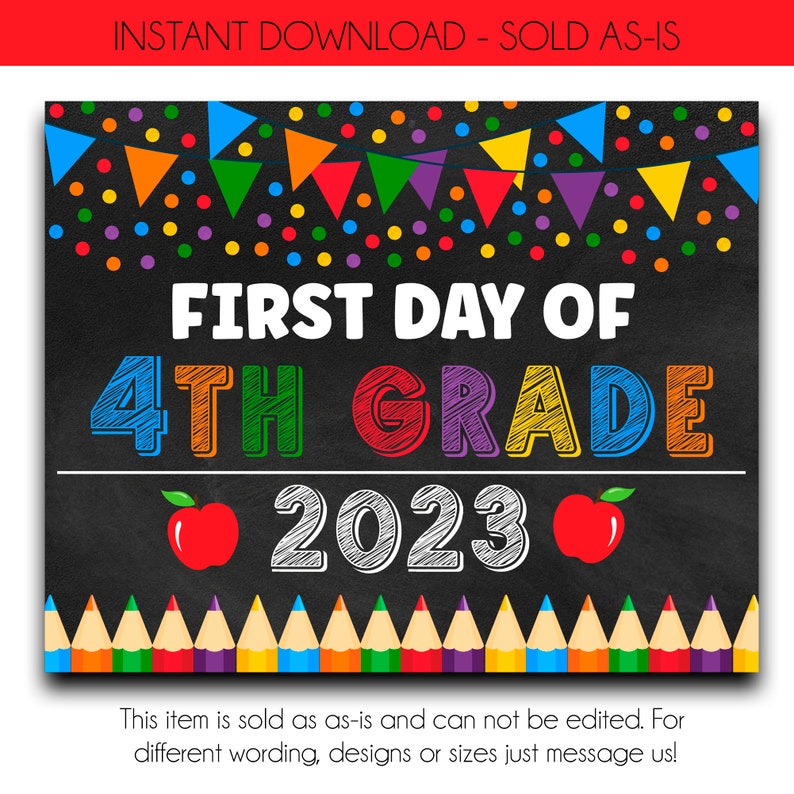 First Day of Fourth Grade 2023 Sign Printable Chalkboard - Etsy UK