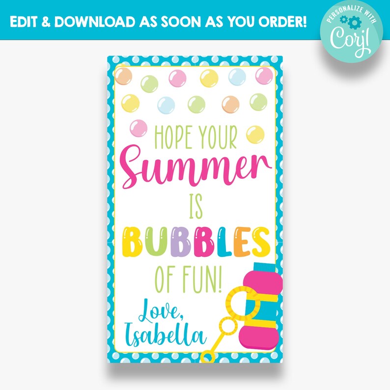 EDITABLE Hope Your Summer is Bubbles of Fun Rectangle Gift - Etsy
