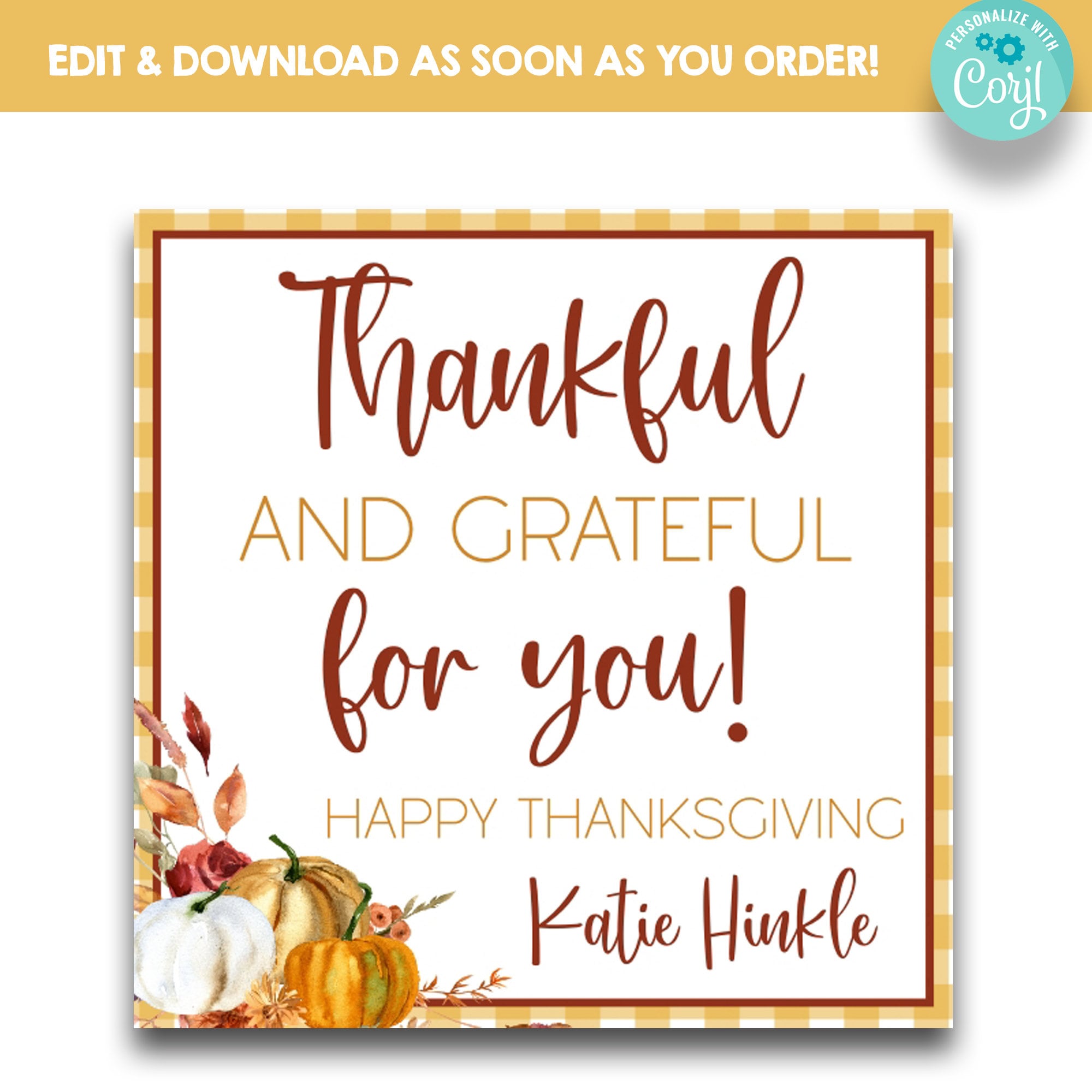 EDITABLE Burgundy Floral Thankful & Grateful for You Thanksgiving Gift ...