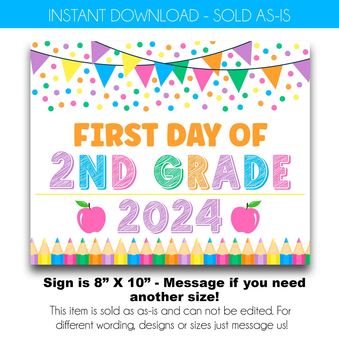 Pastel First Day of Second Grade Sign Pastel Printable Back to School ...