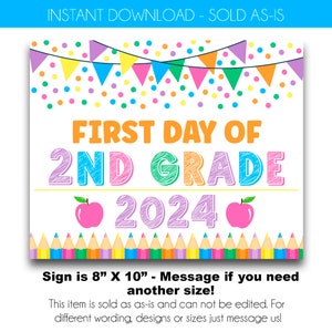 Pastel First Day of Second Grade Sign Pastel Printable Back to School ...