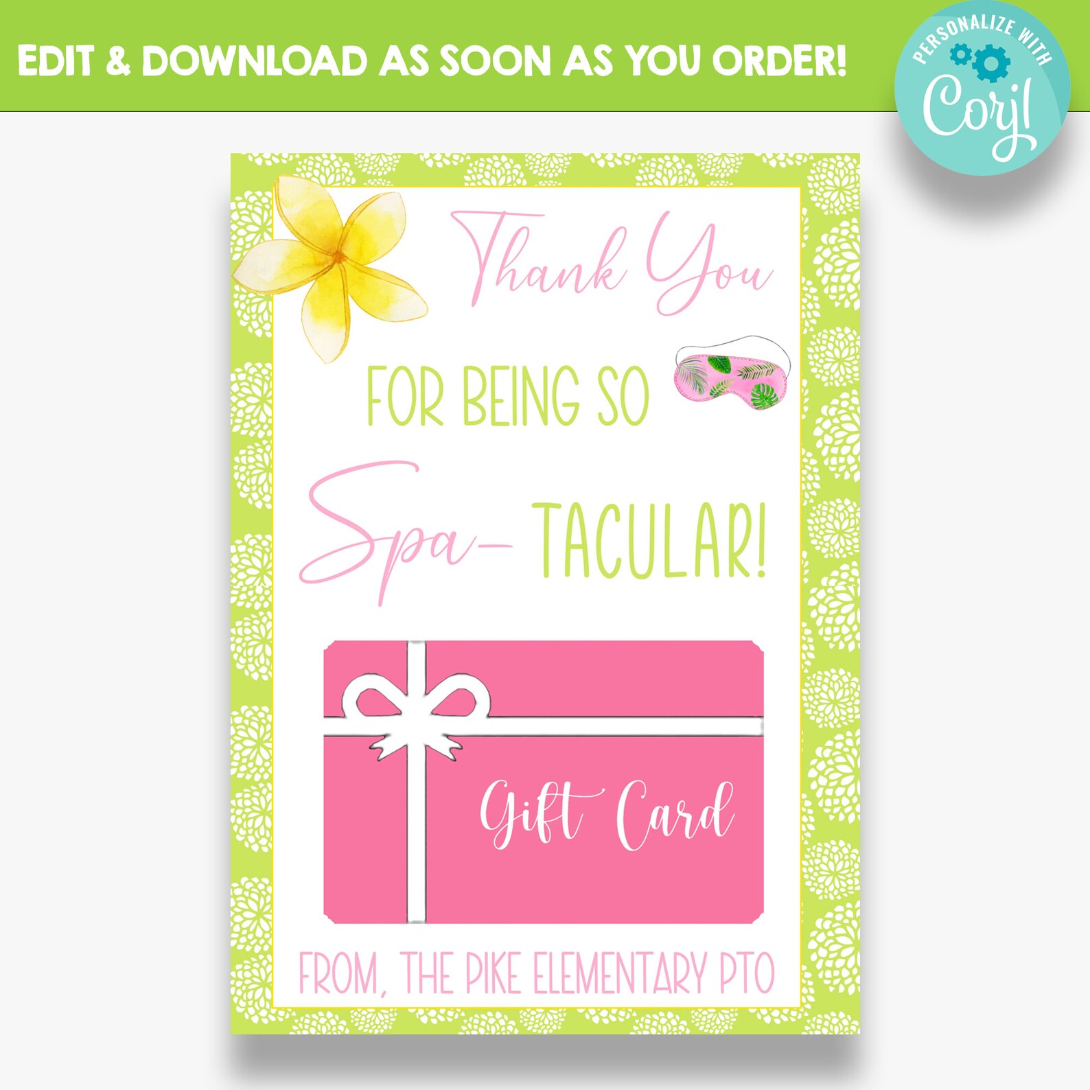 EDITABLE Thank You for Being so Spa-tacular Gift Card Holder | Employee ...