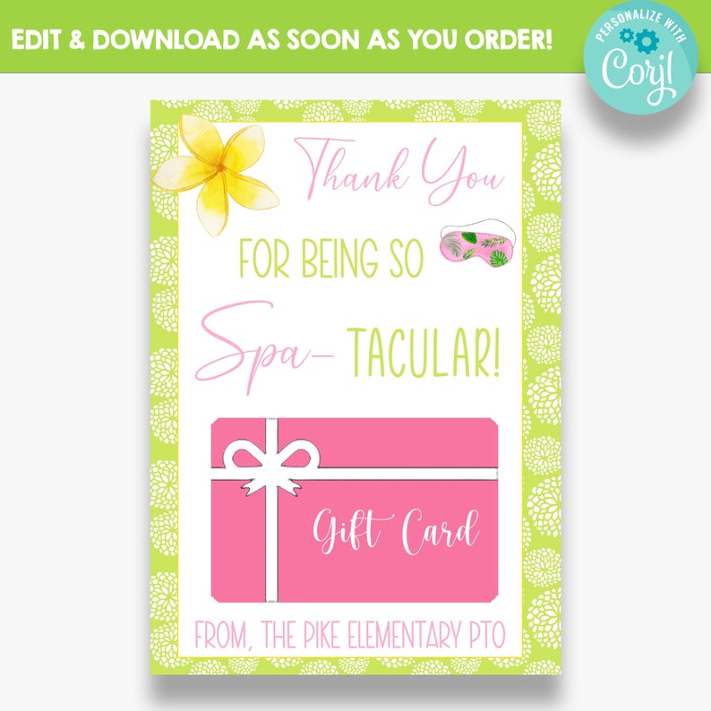 EDITABLE Thank You for Being so Spa-tacular Gift Card Holder - Etsy