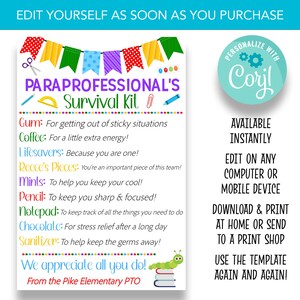 EDITABLE Paraprofessional's Survival Kit Tag | Back to School Parapro ...