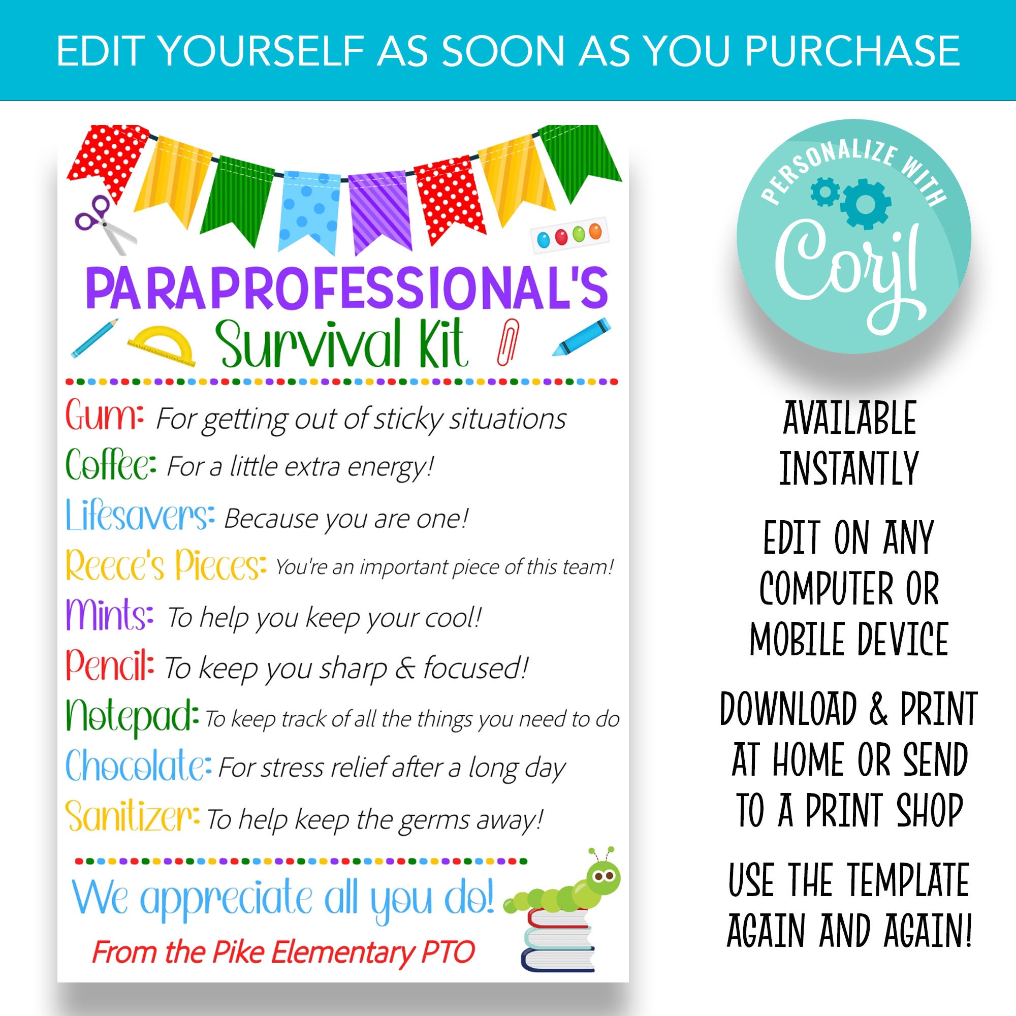 EDITABLE Paraprofessional's Survival Kit Tag | Back to School Parapro ...