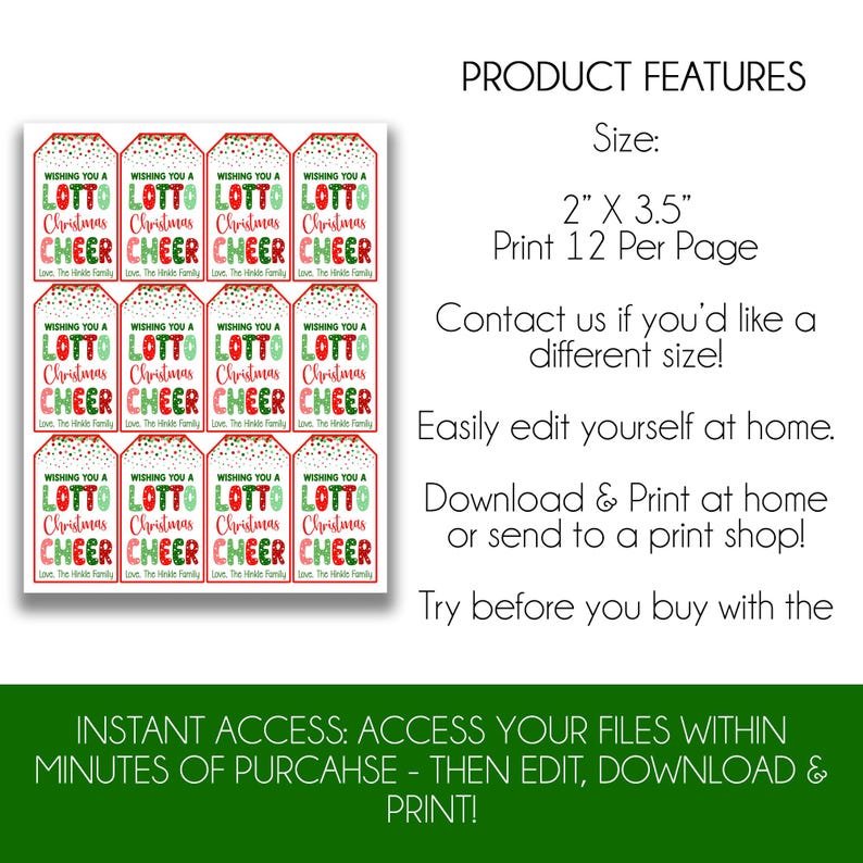 EDITABLE Wishing You a Lotto Christmas Cheer Gift Tags | Printable ...