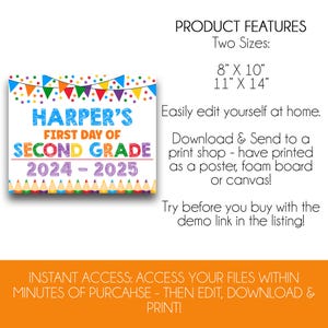 Editable Bright First Day of Second Grade First Day of School Sign ...