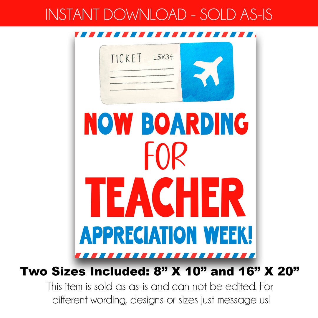 INSTANT DOWNLOAD | Travel Themed Teacher Appreciation Week Sign | Now ...