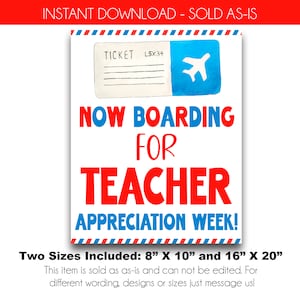 INSTANT DOWNLOAD | Travel Themed Teacher Appreciation Week Sign | Now ...