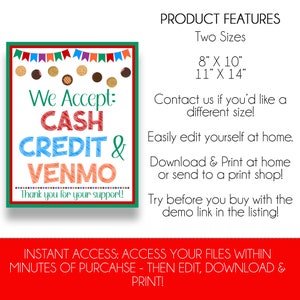 EDITABLE Payment Types Sign | We Accept Cash Credit Venmo Sign ...
