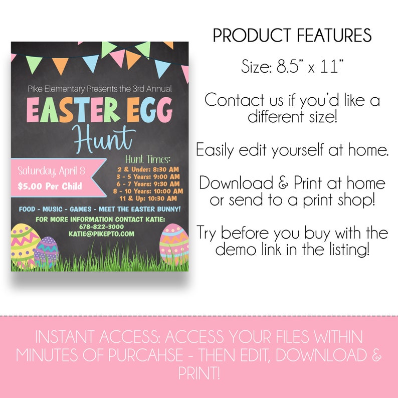 EDITABLE Easter Egg Hunt Flyer Chalkboard Background Easter - Etsy