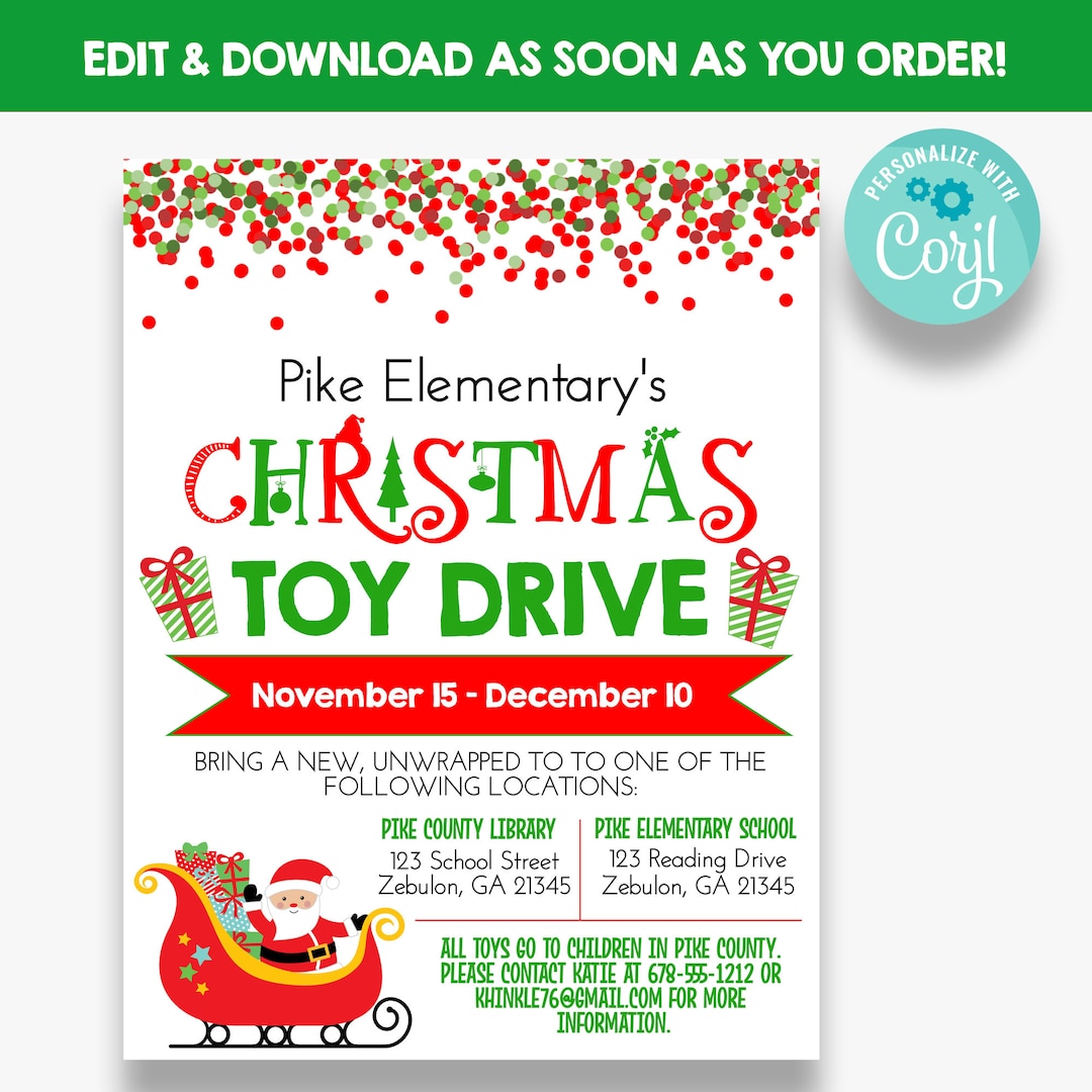 EDITABLE Christmas Toy Drive Flyer | Printable Christmas Fundraiser ...