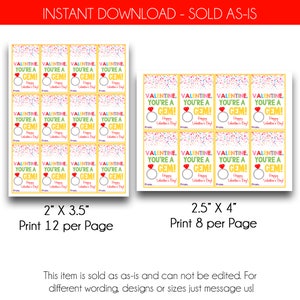 INSTANT DOWNLOAD | You're a Gem Kid's Valentine Treat Tags | Ring Pop ...