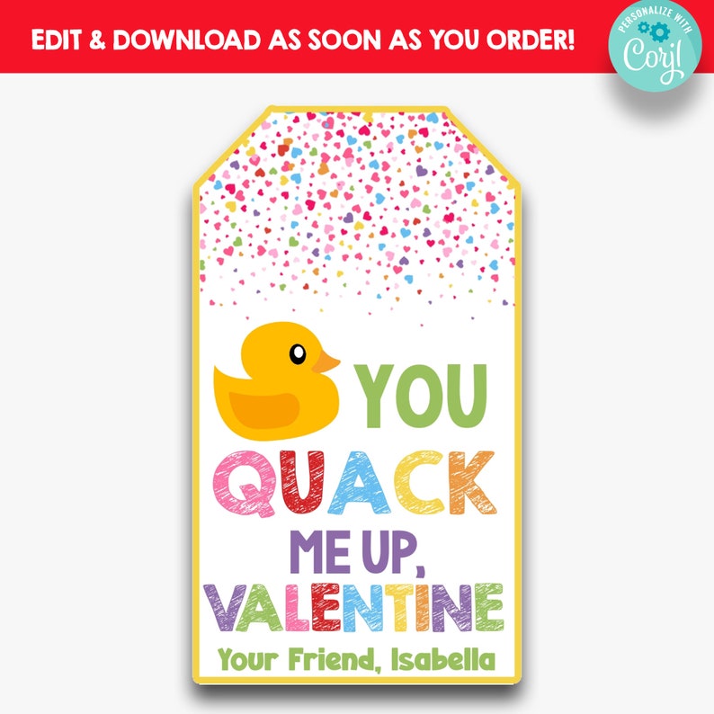 EDITABLE You Quack Me up Valentine's Day Treat Bag Tags | Rubber Duck ...