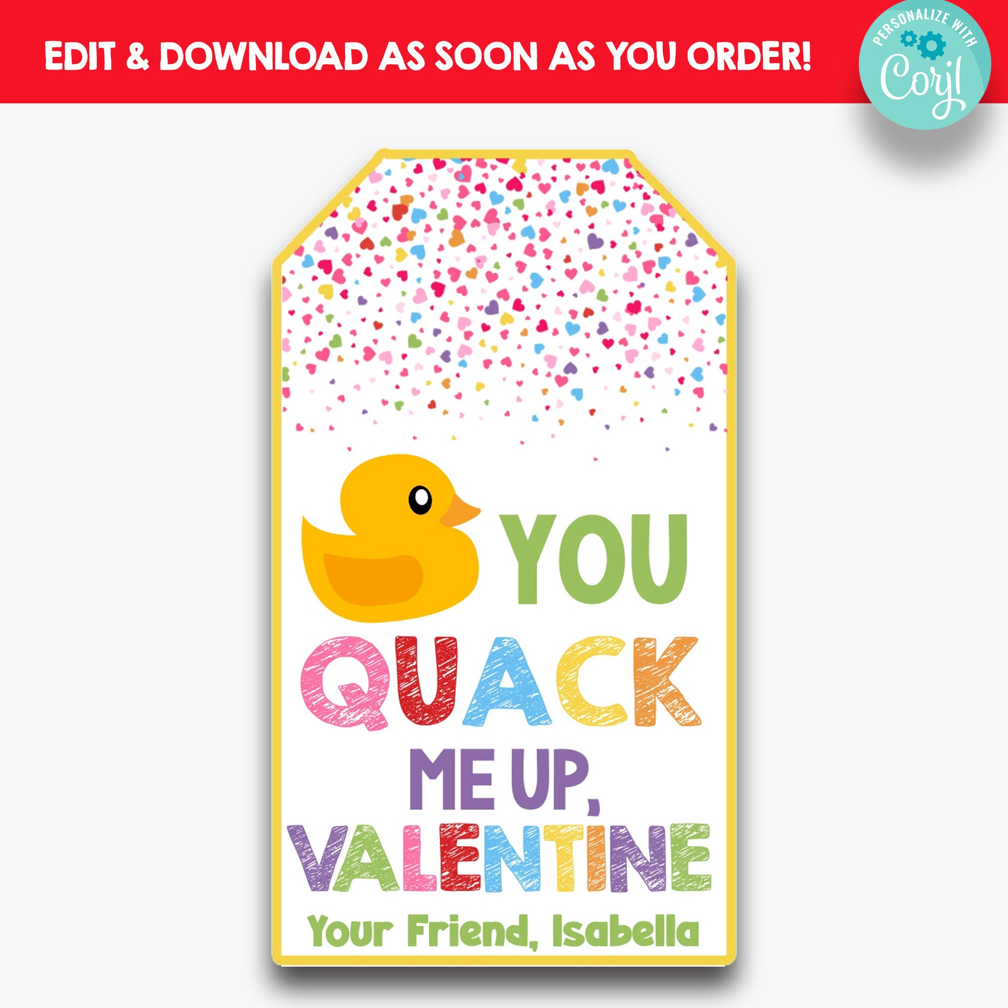EDITABLE You Quack Me up Valentine's Day Treat Bag Tags | Rubber Duck ...