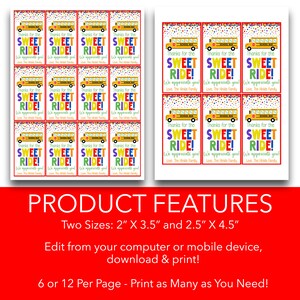 EDITABLE Thanks for the Sweet Ride Bus Driver Appreciation Gift Tags ...