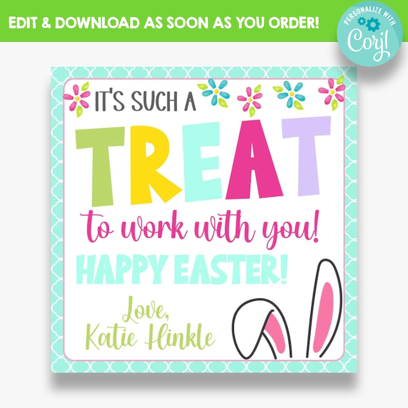 EDITABLE It's a Treat to Work With You Easter Gift Tags - Etsy